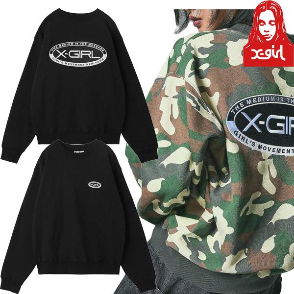 X-girl ( エックスガール ) より、EMBROIDERY OVAL LOGO SWEAT TOPです☆☆ヴィンテージライクな風合いが魅力のスウェットトップスベーシックなシルエットのクルーネックスウェット。オーバルロゴのグラフィック刺...