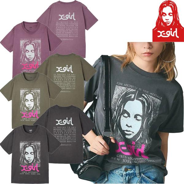 X-girl ( エックスガール ) より、FADED FACE S/S TEEです☆☆大人気のFACEロゴ！１枚でサマになる主役級Tシャツ■デザイングラフィックデザインが映える、ヴィンテージライクな半袖Tシャツ。バンドTシャツのような、掠...