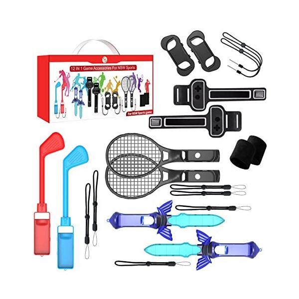 ◆商品名：【12-in-1セット】Nintendo Switch Sports(ニンテンドースイッチスポーツ)Joy-Conアクセサリ Nintendo Switch Sports用周辺機器 テニスラケット/真剣/アームバンドなどの道具を使...