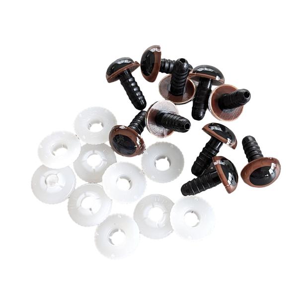 絶対取れない、ストッパー10個セット♪目玉：直径12ｍｍ　厚さ5ｍｍ　ねじ部分長さ11ｍｍ　ねじ部分直径約4ｍｍ　全長１6ｍｍ　白ストッパー：直径14ｍｍ　穴の大きさ約4ｍｍ材質：スチロール　プラスチック・品質の良い国産です。・誤って飲み込...