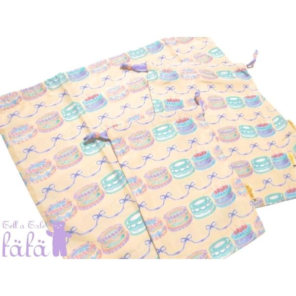 fafa 「CAMILLA ケーキ柄 巾着袋３点セット」 【メール便送料198円対応可】