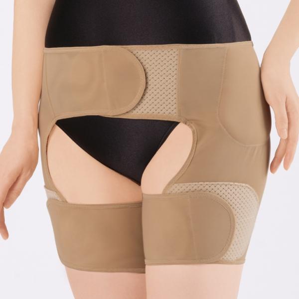 股関節のグラつきをがっちりサポート立ち上がる時や歩くのがつらい！クッション内蔵！股関節のグラつきを抑えます両足にも巻き付ける構造でズレにくいマジックテープで着脱ラクラク！伸縮性・通気性の高いメッシュ素材で快適な着用感です接骨院の先生もオスス...