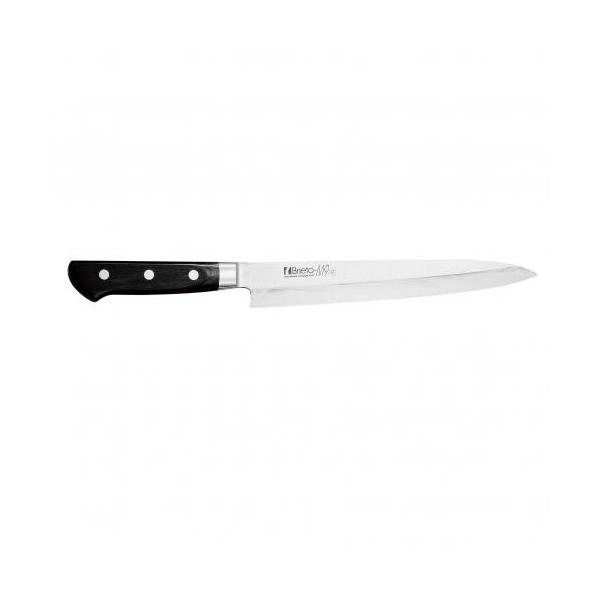 メーカー希望小売価格 : 15,500円(税抜き)刃渡り:210mm材質:刀身/モリブデン・バナジウム鋼　　　:ハンドル/抗菌剤入り黒積層強化木(1)ハンドル耐腐食性に優れた黒積層強化木。(2)ツバ一体口金付きで衛生的。(3)本研刃造りプロ...