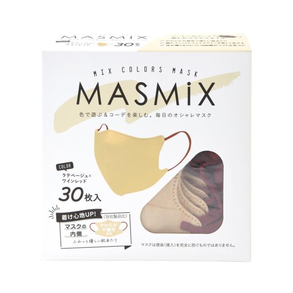 ・SNSで話題の耳紐のカラーがマスク本体のカラーと異なるツートンカラー仕様・マスクの内側をメイクうつりが目立ちにくい内側ベージュ仕様・鼻上部を一部圧着しないことで、マスクのずれ落ちを軽減・最上部が鼻に当たって痛くなりにくい・【サイズ】：幅1...