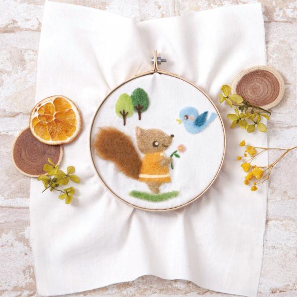 羊毛フェルト キット エコクラフト 手作りフレームに飾る羊毛のふんわり刺しゅう りすと小鳥 chibirobin チビロビン 手作りキット ハマナカ 手芸生地の裏側から刺しつけて起毛させる新技法で、ふんわりしたかわいい羊毛刺しゅうが作れる手...