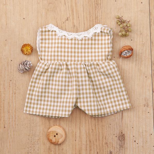 【ゆうパケット対応】手作り キット ストレートパンツサロペット ふわふわきせかえぬいぐるみ ギンガムチェック レース襟 ベージュ ハンドメイド かわいい 子ども ベビー 出産 祝い プレゼント 着せ替え 手芸用品 手芸キット pippiap...