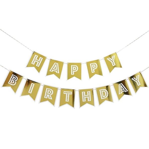ゴールドとホワイトのシンプルでおしゃれなバースデーガーランド。お子様から大人まで、誕生日パーティーを素敵に演出いたします！【ゆうパケット 送料無料】イベント 祭り パーティー 誕生 出産 祝い party birthday デコレーション ...
