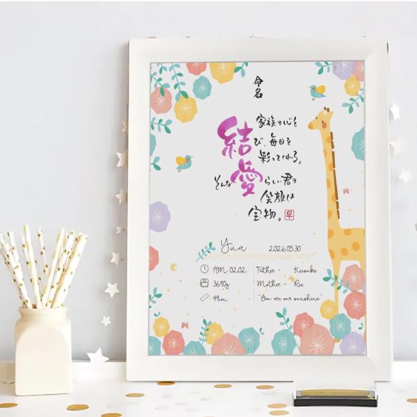 【返品不可】命名タイプ（1人用） 赤ちゃん 名前 ポエム お七夜 命名書 額縁 命名 詩 名前詩 出産祝い 名入れ ギフト 名前入り プレゼント 男の子 女の子 ベビー メモリアル 記念品 誕生記念 出生時刻 出生身長 出生体重 出生時間 ...