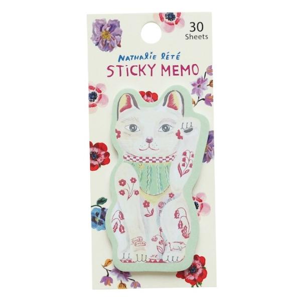 【クリックポスト発送可】<ご注文点数が多い場合は宅配便に変更となります>ナタリー・レテの描くポップ＆キッチュな世界がかわいらしい付箋になりました！こちらは、乳白色のつやつや毛並みも神々しい、ミルキー・ホワイト・ラッキー・キャット...