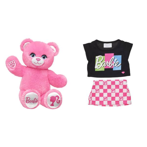 Build-A-Bear　アメリカ　2023年ぬいぐるみの外側部分のキットを購入し、購入者がスタッフィングして作成するカスタムメイドのぬいぐるみで有名なビルドアベア映画 バービー 公開記念版バービーデザインのピンクのぬいぐるみにシャツとパン...