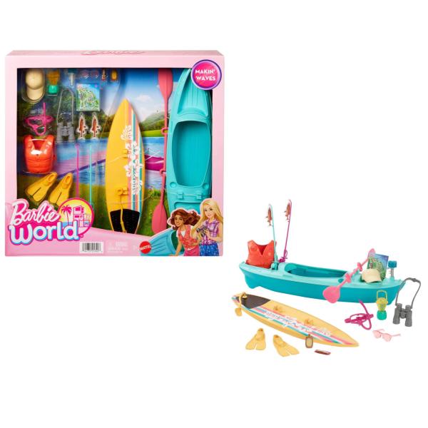 アメリカ　マテル社　2024年　期間限定品Barbie World シリーズカヤックやサーフボードにフィッシングなど関連アクセサリーが多く付属したサマーキャンピングプレイセットWelcome to your Barbie World. Bu...