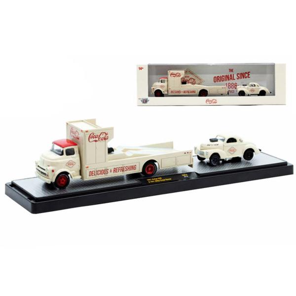 アメリカ  M2 Machines  2025年 コカ・コーラとのコラボ　メタルダイキャスト製ミニカー 1/64スケール Auto-Haulers 2台セットダッジクライスラーのライセンス品1957 Dodge COE1941 Willys...