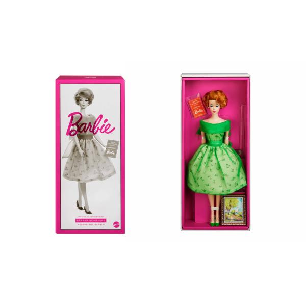 マテル社 USA　2026年  コレクター向けの Barbie Signatureシリーズ肌の質感が良く出たずっしり重い素材シルクストーン製ギャラリーでの初個展にふさわしい、スタイリッシュな装い、1960年代のレッドヘッド・バブルカットドー...