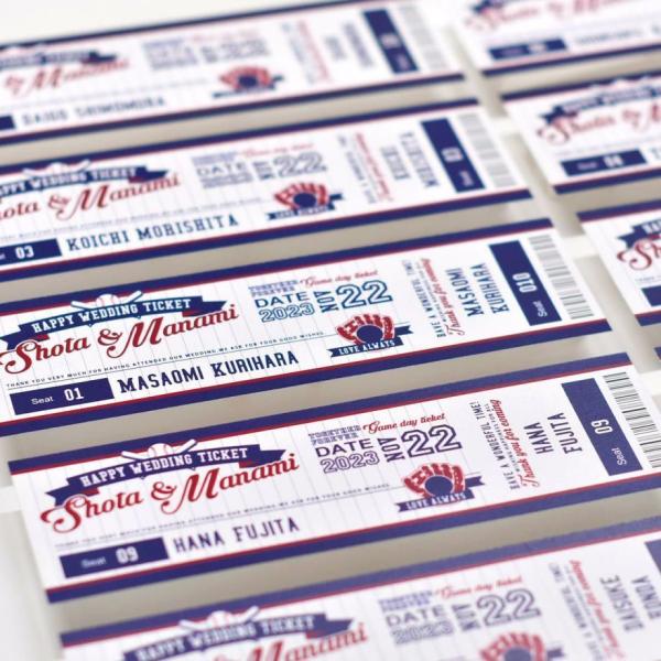 野球をテーマにデザインされたおしゃれなエスコートカード。ミシン目入りの半券付きで、演出やメッセージカードなどアイデア次第でいろいろ使えるチケットタイプのエスコートカードです。■商品お届け内容半券付きチケット風エスコートカード※ご注文は10部...