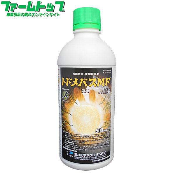 トドメバスＭＦ液剤　500ｍｌ　商品特長■高葉齢のノビエに卓効のメタミホップと広葉雑草に効果の高いベンタゾンを配合した茎葉処理除草剤です。■生育の進んだ各種雑草に対して高い効果が期待できます。■除草効果の発現が早く、枯れ上がりに優れます。■...