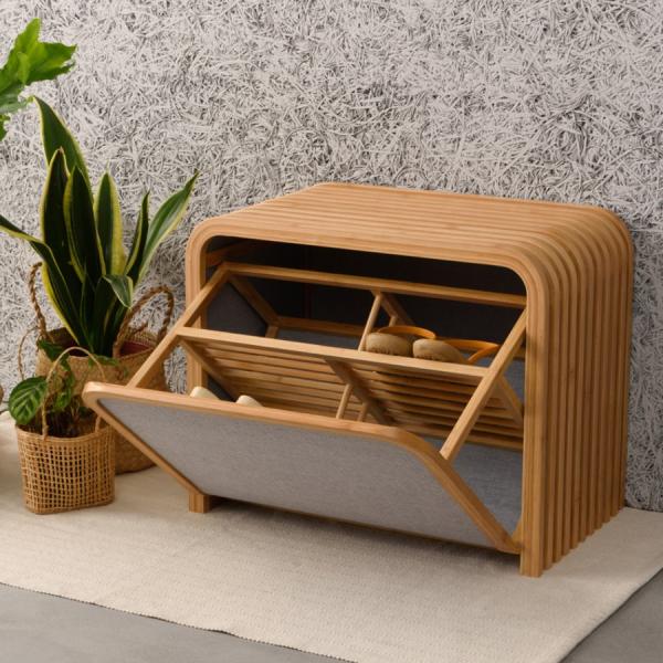 ブランド名：グディ GUDEE商品：収納ベンチ品番：fbb52c888006カラー：ナチュラル素材：竹、布(ポリエステル、コットン)サイズ（約）：約W53.4×D33×H43cm詳細：耐荷重:[座面]120kg、[内側上段・下段]各4kg生...