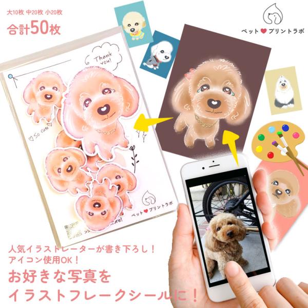 あなたのかわいいペットをうちの子フレークシールにいたします。犬や猫だけでなく様々な動物や、もちろんお子様や赤ちゃんのお写真でも可能。敬老の日のおじいちゃん、おばあちゃんへのプレゼントにも。中長期屋外、生活防水、高級マット仕上げで最高の仕上が...