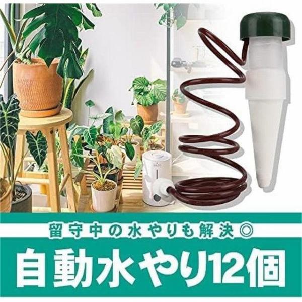旅行や出張など、自宅を留守にしている間に植木鉢などの植物に自動で水やりをしてくれる水やり器です。 蓋を外し本体を10分程水に浸したら、中に水を入れ蓋を閉めます。先端を植木に挿し、水を貯めた吸水容器にチューブを入れて取り付け完了です。 使用後...