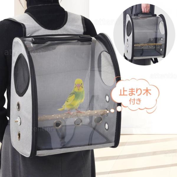 鳥用リュックお散歩や通院の時など、ペットの鳥さんを入れて移動できるリュック型のキャリーバッグです。9つの通気口で通気性バツグン！透明なカバーで視界もクリアです。中の様子が見れるので飼い主さんも安心。取り外しができる止まり木が付いているのでバ...