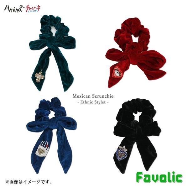 Mexican Scrunchie- Ethnic Stylet -お洒落に髪をまとめるエスニックシュシュリボンとシュシュが分離式で便利光沢感のあるベロア素材メキシコの民芸品の可愛いデザインシュシュ 「チャイハネ」スエルテリボンシュシュ レ...