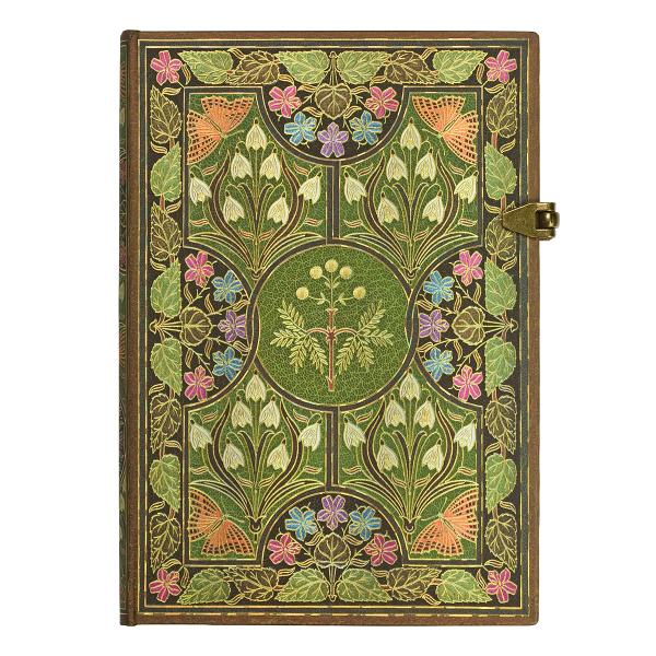 美しいデザインと書籍のような製本の “特別なノート”、ペーパーブランクス。表紙いっぱいに草花や蝶が敷きつめられた、優しいデザイン。モスグリーンが印象的な、クラシカルでかわいいノートです。カバー ： ハードカバー　留め金付きサイズ ： ミディ...