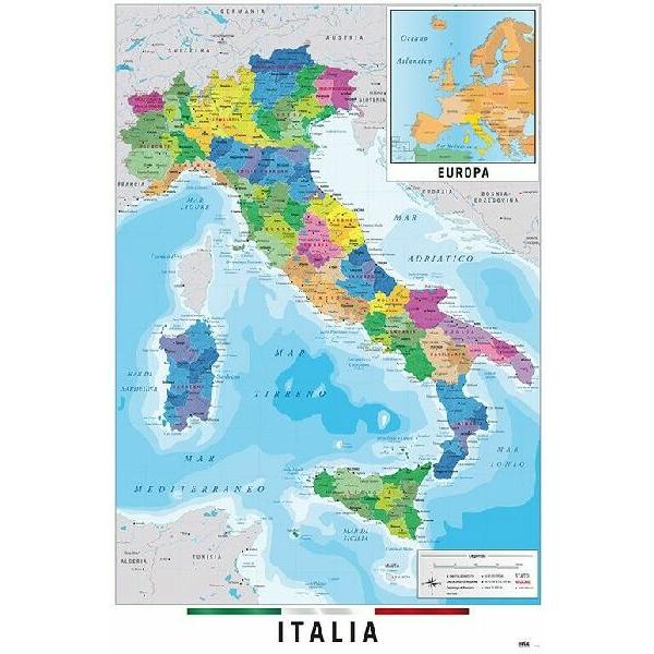 イタリアの地図の輸入ポスターです。お店の装飾等にいかがでしょか？ 説明等はイタリア語表記となります。【英文タイトル】Mapa Italia【サイズ】 91.5 × 61.0 cm【適合ポスターフレームサイズ】 WG サイズ●ポスターは全て著...