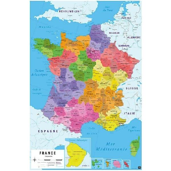 フランスの地図の輸入ポスターです。お店の装飾等にいかがでしょか？ 説明等はフランス語表記となります。【英文タイトル】Carte De France Frances【サイズ】 91.5 × 61.0 cm【適合ポスターフレームサイズ】 WG ...