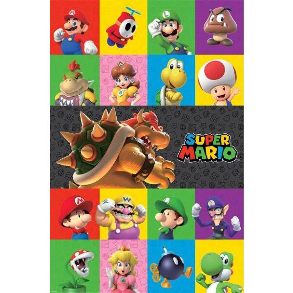 任天堂のゲーム・スーパーマリオに登場するキャラクター達が勢揃いしたポスターです。【英文タイトル】 Super Mario(Characters)【サイズ】 91.5 × 61.0 cm【適合ポスターフレームサイズ】 WG サイズ●ポスターは...
