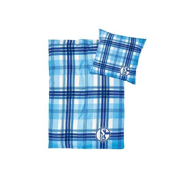 シャルケ04 オフィシャル枕カバー＆掛布団カバーセット。クラブカラーのチェック柄が可愛らしい、シャルケファンには、嬉しいインテリアアイテム♪コットン素材なので通常のカバー等と同様の作り。カジュアルなデザインはお部屋の雰囲気も明るくなって一石...