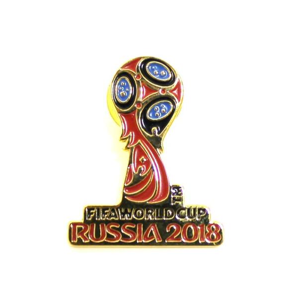 2018FIFAワールドカップ（W杯）ロシア大会公式グッズ公式エンブレムとロゴの入ったピンバッジ。■サイズ：2.7×2.5cm■生産国：中国※モニターの発色具合によって実際のものと異なる場合があります。