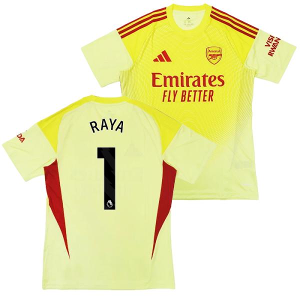 アーセナル 2025-26 シーズン GK ユニフォーム。スペイン代表 ダビド・ラヤのオフィシャルネーム＆ナンバー付き。■商品仕様・レプリカユニフォーム(15,980円[税込])にプレミアリーグオフィシャルマーク(2,750円[税込])を圧...