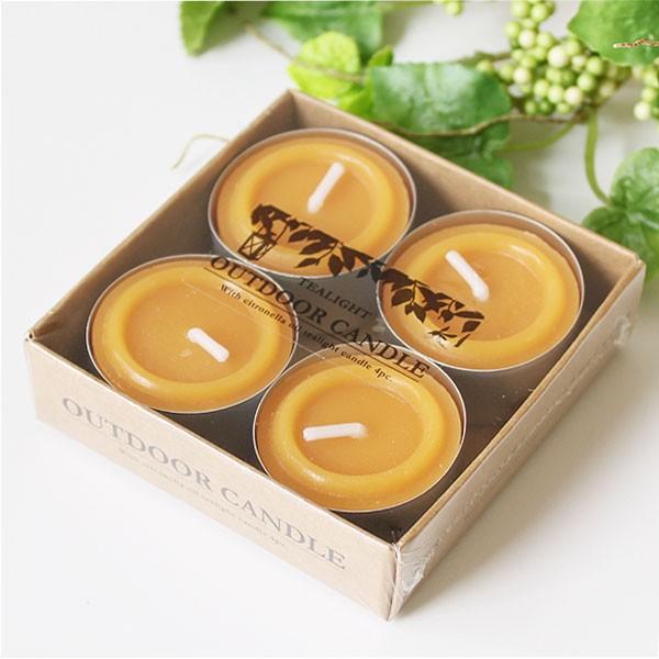 アウトドアアイテムとして人気の、虫が嫌うといわれているシトロネラオイル入りのキャンドル。お手軽で使いやすいティーライト4個セットです。お庭やバルコニー、キャンプや花火など野外でのイベントの多い季節に欠かせないアイテム。レモンを感じさせるよう...
