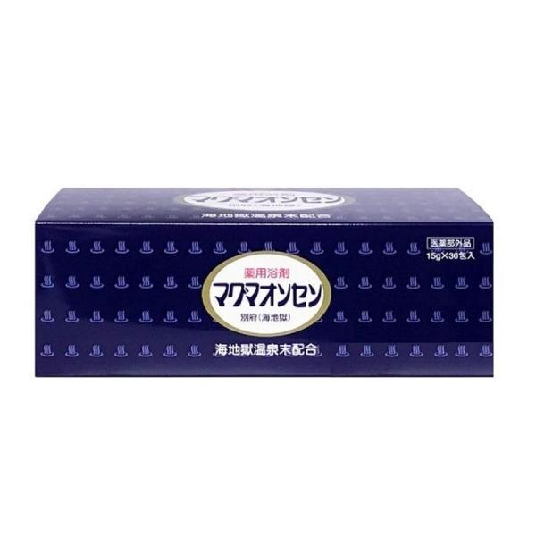 マグマオンセン別府（海地獄）は「地獄巡り」で名高い大分県別府海地獄温泉のお湯を、噴霧乾燥した粉末や香料等を配合した薬用浴剤です。優雅な香りとマリンブルーのお湯は身体を芯から温め、一日の疲れをとり去ります。ご家庭でゆったりとくつろいだ温泉気分...