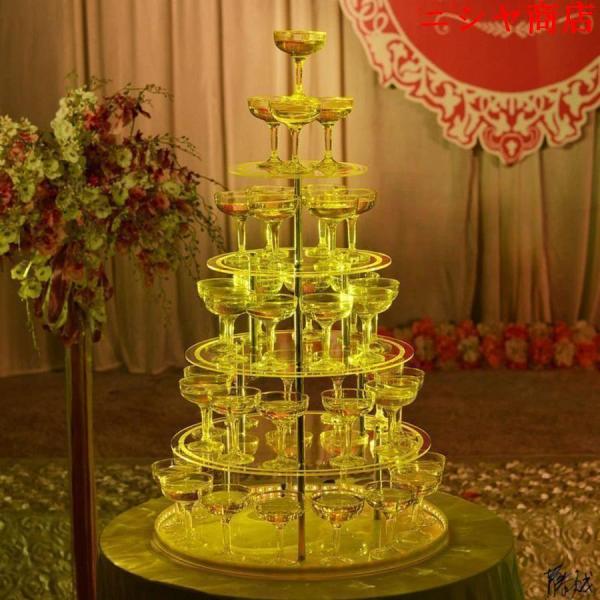 シャンパンタワーディスプレイ、パーティー用の5層ハート型のアクリルゴブレットワインタワー、ロマンチックな赤ワインスタンド60カップ入り、結婚披露宴の誕生