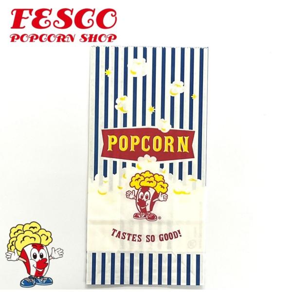 FESCOオリジナル紙袋（ブルーストライプ）ポップでキュートなデザイン、マチ付きでつかいやすく、油染みにくい高機能素材を採用。高さ　22cm横幅　11cm奥行　6.0cm容量　約40g〜70g※容量は詰め方によって多少の変化があります。