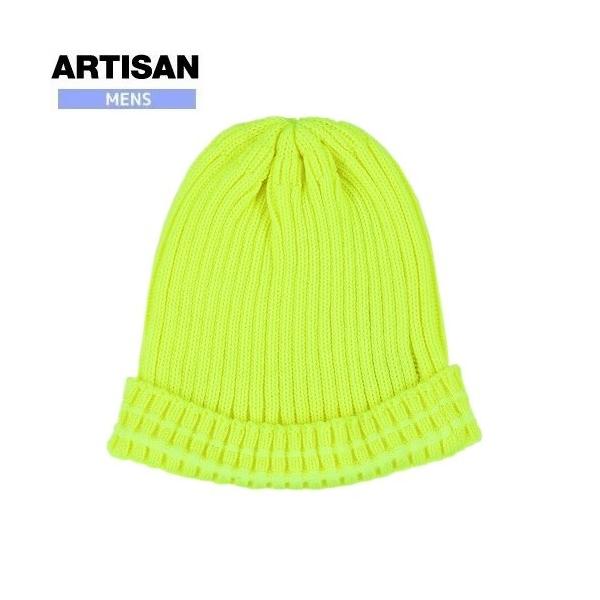 商品名：日本製 ウール混 リブニットキャップ(帽子)ブランド：ARTISAN生産国：日本サイズ：表記サイズーF実寸ー全長23cm×全幅20.5cm※多少の誤差はご了承下さい。素材：アクリル69%　毛29%　ナイロン2%カラー：ネオンイエロー...