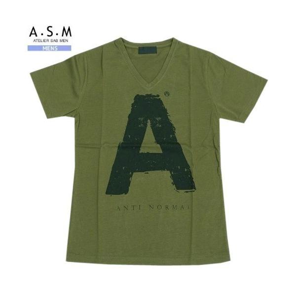 商品名：ANTI NORMALプリント Vネック Ｔシャツ(半袖)ブランド：ATELIER SAB MEN生産国：中国サイズ：表記サイズー48(M)　実寸ー着丈62.5cm　脇下幅44.5cm　肩幅38cm表記サイズー50(L)　実寸ー着丈...