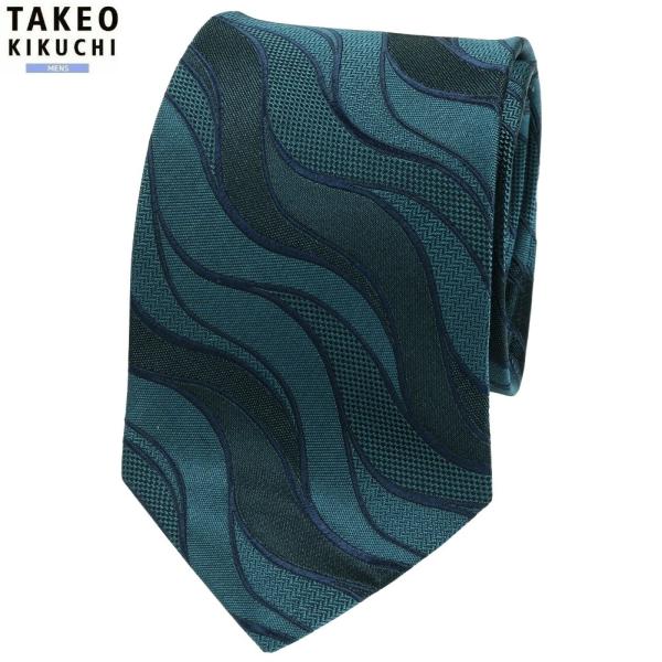 商品名：【Made in JAPAN】ハンドメイド 流水紋様 シルク ネクタイブランド：TAKEO KIKUCHI生産国：日本サイズ：実寸ー大剣先7.8cm※多少の誤差はご了承下さい。素材：シルク100%カラー：ブルーグリーン系【モニタの環...