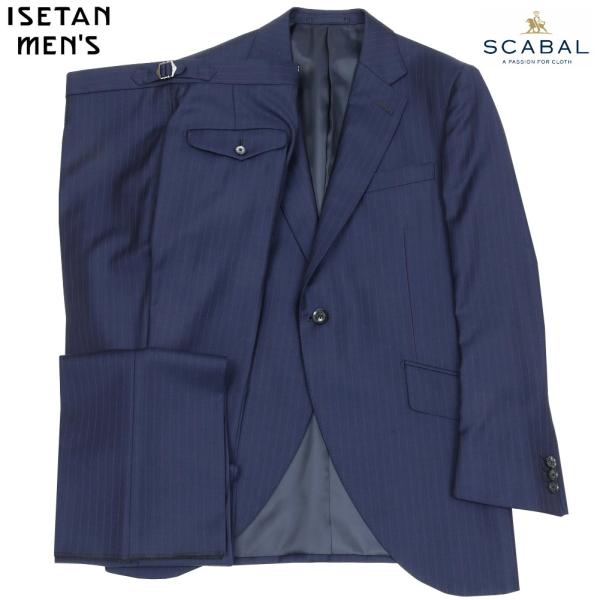 商品名：日本製【SCABAL生地】カラーストライプ シングル １ボタン スーツブランド：ISETAN MEN'S生産国：日本サイズ：表記サイズー(ジャケット)D6/48　(スラックス)82実寸ー着丈74.5cm　脇下幅50cm　肩幅43.5...