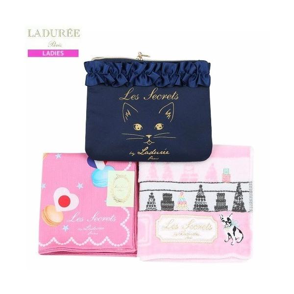 商品名：ミニポーチ / ハンカチ ２枚セットブランド：Les Secrets LADUREE生産国：中国 / 日本サイズ：(ポーチ)実寸ー縦12.5cm×横15cm×マチ1cm(タオルハンカチ)実寸ー縦27cm×横27cm(大判ハンカチ)実...