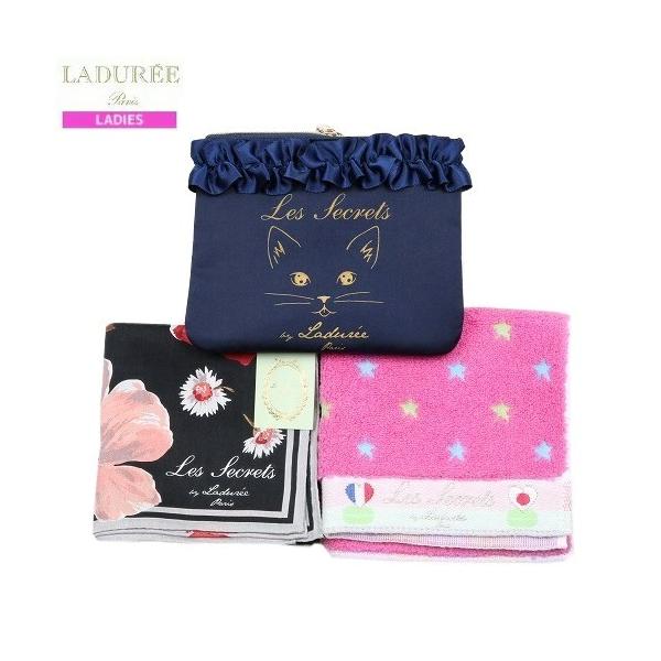 商品名：ミニポーチ / ハンカチ ２枚セットブランド：Les Secrets LADUREE生産国：中国 / 日本サイズ：(ポーチ)実寸ー縦12.5cm×横15cm×マチ1cm(タオルハンカチ)実寸ー縦27cm×横27cm(大判ハンカチ)実...
