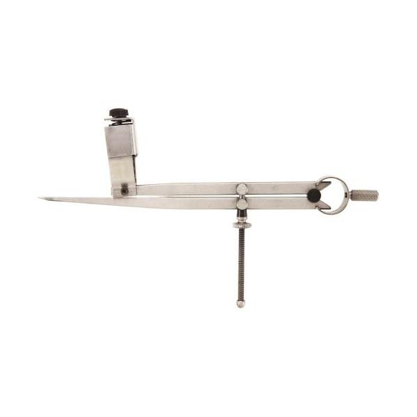 ●特長・建築用鉛筆、チョーク、各種マーカーをホールドすることができ、大きな円を描けます・丈夫で狂いにくい金属製です●用途・カラートタンへのケガキや合板等への墨付けに●材質・本体：炭素工具鋼●仕様・全長：195mm・円数値：150mm・取付可...