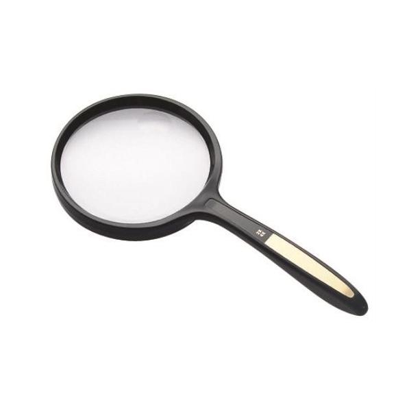 ●特長・1つのレンズで2種類の倍率が付いています。●用途・拡大鏡として●材質・レンズ：アクリル・柄：プラスチック●仕様・倍率：2倍・4倍・レンズ径：90mm