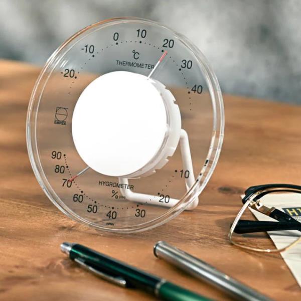 ●特長・透明感のあるシースルータイプの温・湿度計・主張しすぎない淡い色味が洒落感を醸し出す・厳格な加工技術にこだわり、一つ一つ丹念な手作業により岩手県奥州市水沢で造り上げた日本製センサを搭載●用途・温度、湿度の管理に●仕様・設置：置き、壁掛...