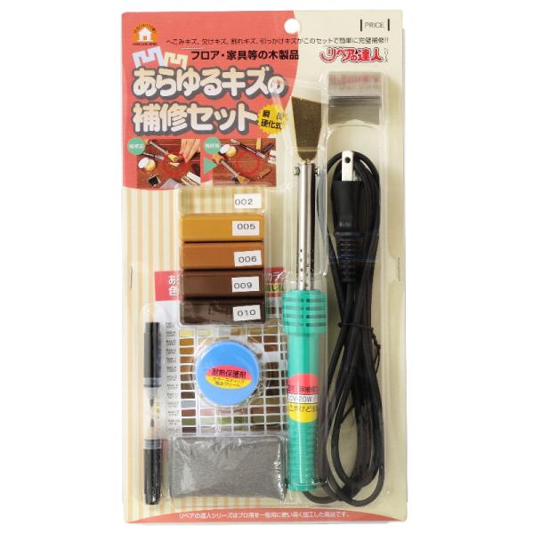 ●特長・木製品平面のへこみえぐれキズ補修に・へこみキズ、欠けキズ、割れキズ、引っ掛けキズがこのセットで簡単に補修できます●用途・フローリング、家具のへこみキズ、えぐれキズの補修に●仕様・個装サイズ（縦×横×厚さ）mm：290×160×27・...