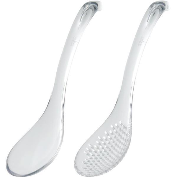 ●しずくの様に透き通った、プラスチック製の丈夫で大きなレンゲです。●お鍋の取り分けなどにもぴったりな、穴なしと穴あきの2本セット。●食器洗い乾燥機対応。品番：TW-3746 しずくレンゲ 大 サービングセット クリア商品仕様：●サイズ：60...
