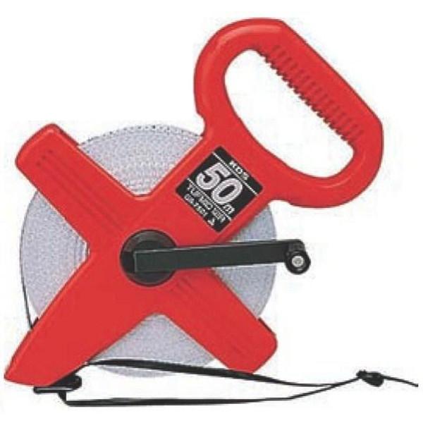 ●グラスファイバー製50m巻尺です。●JIS1級品番：K-2205 タフミックリール 50m商品仕様：●長さ：50m●重量：600g●サイズ：テープ幅12mm×0.48mm厚●材質：ケース/ABS、テープ/グラスファイバー●JIS1級検索ワ...