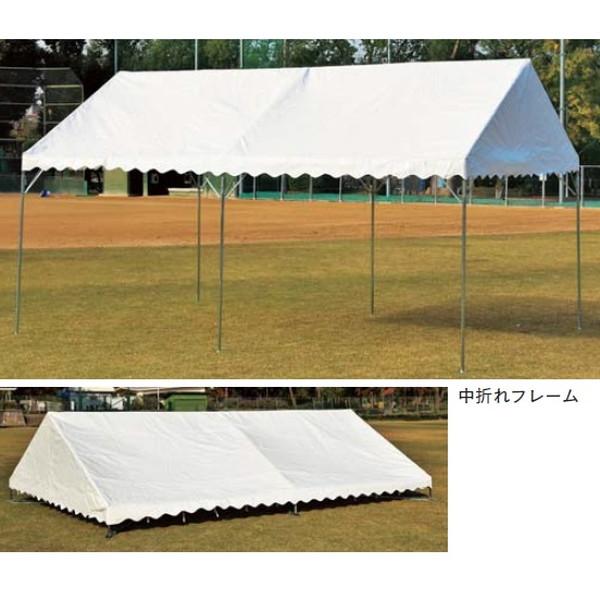 ●フレーム中折れ式品番：K-3288 集会テントST 1.5X2商品仕様：●サイズ(奥行×間口×全高×軒高)：267×355×279×198cm(1.5×2間)●重さ：50kg●支柱本数/4本●材質：天幕/ポリエステルターポリン、柱材/スチ...