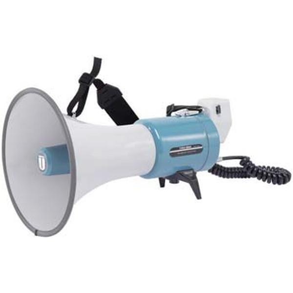 ●肩かけand床置きタイプ品番：K-3824 拡声器55A商品仕様：●サイズ：口径22.5cm直径×長37.5cm●使用電源：単2乾電池×8(別売)●通達距離約500m(音声)●重さ：約1.3kg●最大出力25W定格出力15W●電池持続時間...