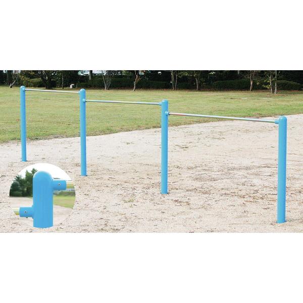 ●3連低鉄棒のセット販売です。品番：A-48 3連低鉄棒 直径76商品仕様：●主材／直径76.3メッキ鋼管●シャフト直径28メッキ●寸法／芯々1.8m、高さ0.9m、1m、1.1mの高さです●無鉛塗装●本製品の鋼材、鋼管は亜鉛メッキ材使用。...